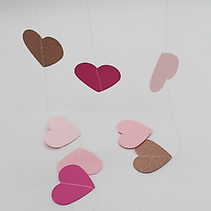 JunyRuny Pink Rose-Gold Party Decorations Love-Heart Garland - 48ft, Wedding Bridal Shower Hanging Decoration Streamers Banner, Baby Girl Birthday, Bachelorette Engagement, Valentine Day Decor