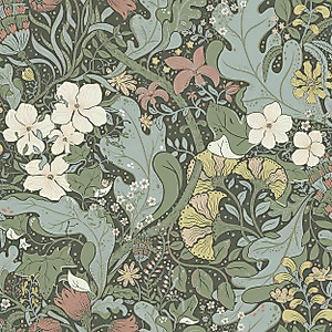 HeloHo Peel and Stick Wallpaper Green Floral Wallpaper for Bedroom Self Adhesive Removable Wallpaper Waterproof Contact Paper for Living Room Bedroom Decor 16.1" X 78.7"