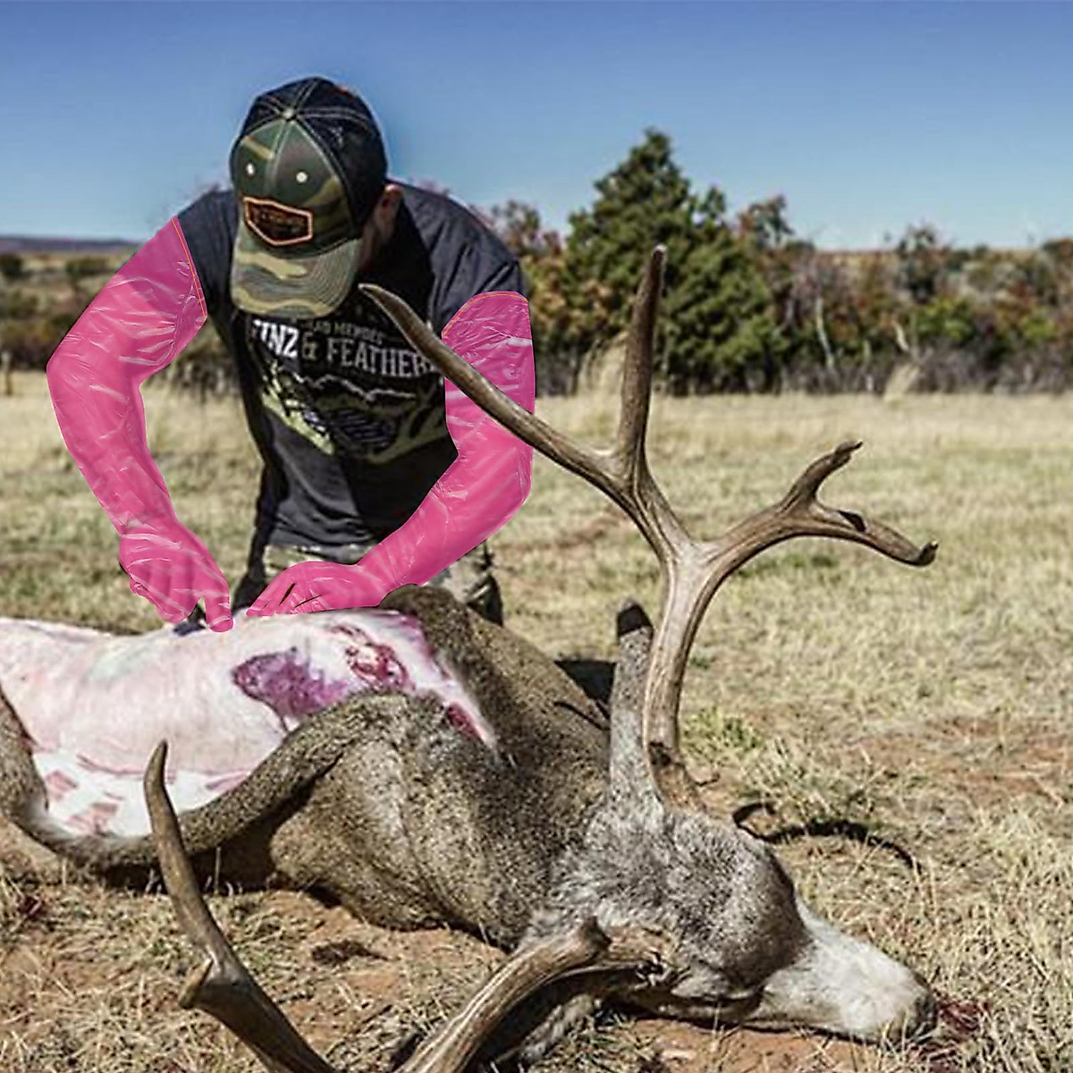 50pcs Disposable Long Plastic Gloves Full Arm Long Sleeve Gloves Veterinary Field Dressing Gloves Extra Long Sleeve Gloves for Veterinary Insemination House Cleaning Gardening（pink）