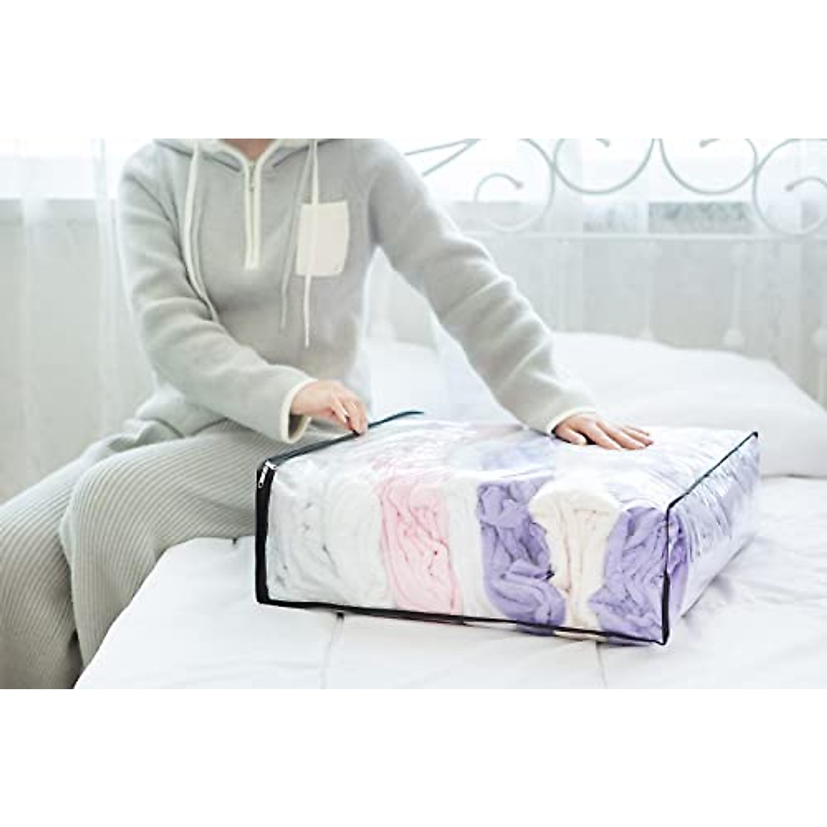 DoYiKe Clear Vinyl Zippered Storage Bags with Zipper for Blanket, Pillow, Quilts, Clothes, Bedding, Sweater, Clothing