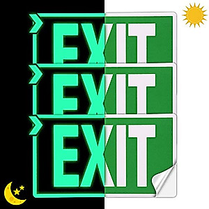 EXIT Signs Glow In The Dark EXIT Decals 3 Pack 12"x7" EXIT Photoluminescent Signs Stickers, Glows For Up To 8 Hours