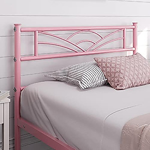 Yaheetech Twin Size Bed Frames Metal Platform Bed Mattress Foundation with Cloud-Inspired Design Headboard/Footboard/Ample Under Bed Storage/No Box Spring Needed/Pink