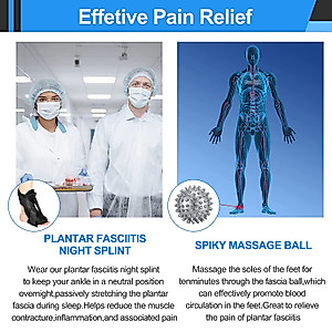 Plantar Fasciitis Night Splint, Adjustable Ankle Brace Foot Drop Orthotic Brace with Hard Spiky Massage Ball Arch Brace Pads, Foot Support Night Splint for Achilles Tendonitis Arch Foot Pain (Black)