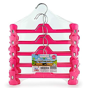 HANGERWORLD 10 Pink 11inch Plastic Kids Coat Clothes Garment Pants Skirt Baby Toddler Clip Hangers