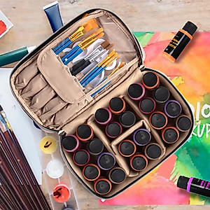 Teamoy Acrylic Paint Organizer Holds 24 Bottles of 2 fl.oz Acrylic Paint, Paint Brush Storage Bag for Art Brush and Craft Supply, Misty Rose