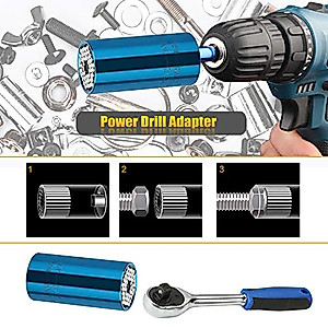 2 Sets Universal Wrench Socket Gifts for Men, 1/4 to 3/4 inch Universal Grip Ratchet Tool Sets with Power Drill Adapter, Best Unique Gadgets for Men Handy DIY Tools Dad Father Husband Boyfriend Him