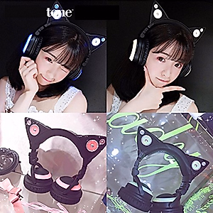 Axent Wear New Edition Wireless Cat Ear Headphones (12 Color Changing) 3.5mm Jack, Bluetooth&Wired Connection (Black)