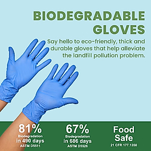 Eco Gloves Eco-friendly Biodegradable Nitrile Disposable Gloves, Powder Free, Latex Free | Food Prep, Beauty, Tattoo, Cleaning 100PCS/Box (Pack of 100, Medium)