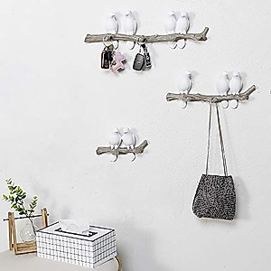 Sweet FanMuLin Birds On Tree Branch Decor Wall Mounted Coat Rack with Hooks for Coats, Hats, Keys, Towels (4 Birds)
