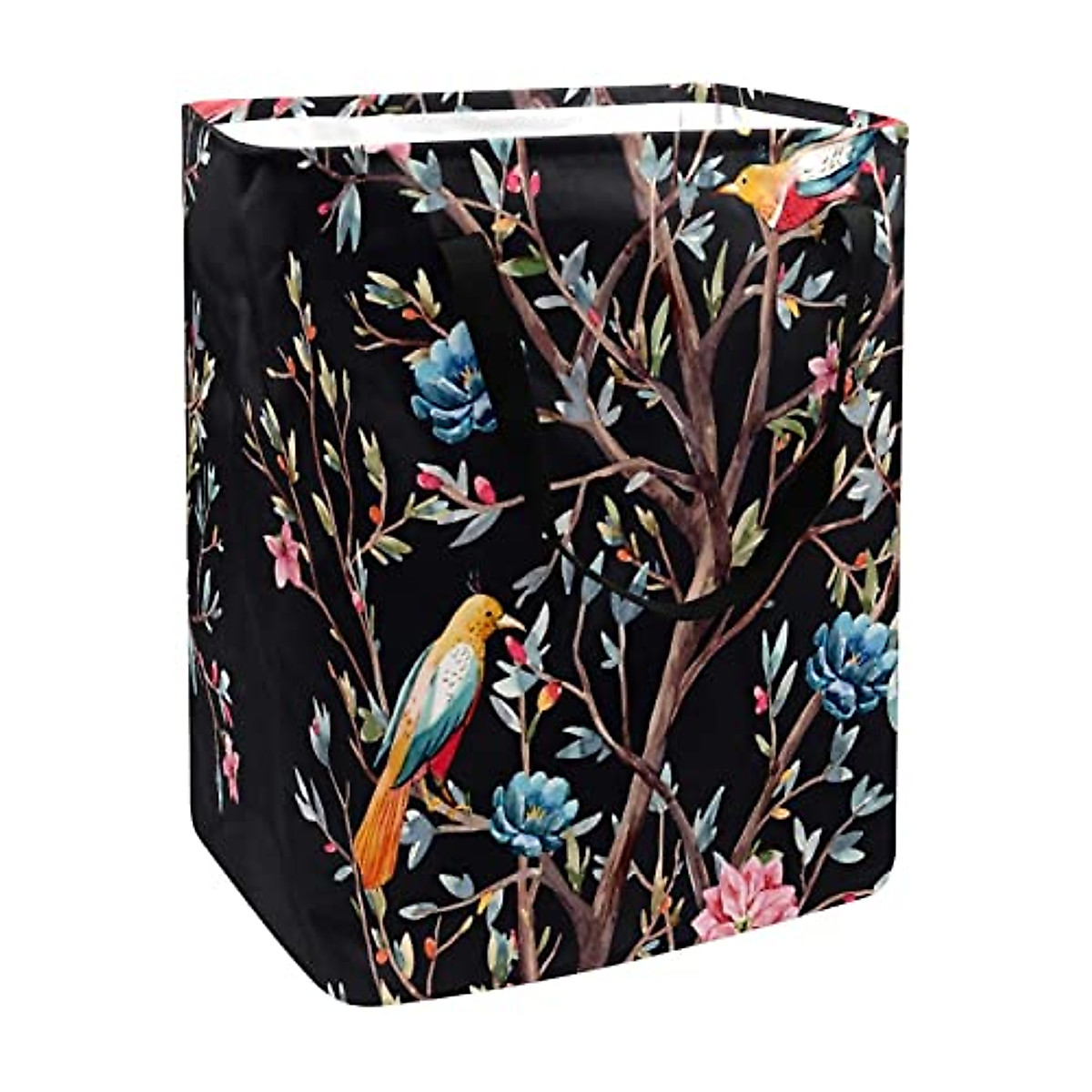 Retro Birds on Tree Print Collapsible Laundry Hamper, 60L Waterproof Laundry Baskets Washing Bin Clothes Toys Storage for Dorm Bathroom Bedroom
