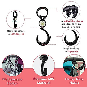 QT Lab -Stroller Hook, Stroller Hooks for Diaper Bags, Stroller Hook Large, Stroller Bag Clips, Stroller Hooks for Hanging, Stroller Straps, Hook for Mommy Stroller, Stroller Hanger, 2 pack Heavy Duty