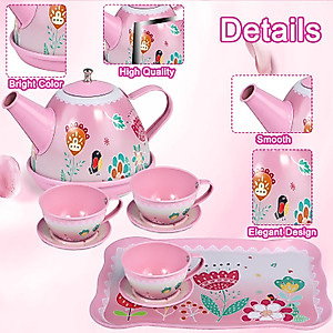 Tea Party Set for Little Girls,PRE-WORLD Princess Tea Time Toy Including Dessert,Cookies,Doughnut,Teapot Tray Cake, Tablecloth & Carrying Case,Kids Kitchen Pretend Play for Girls Boys Age 3-6
