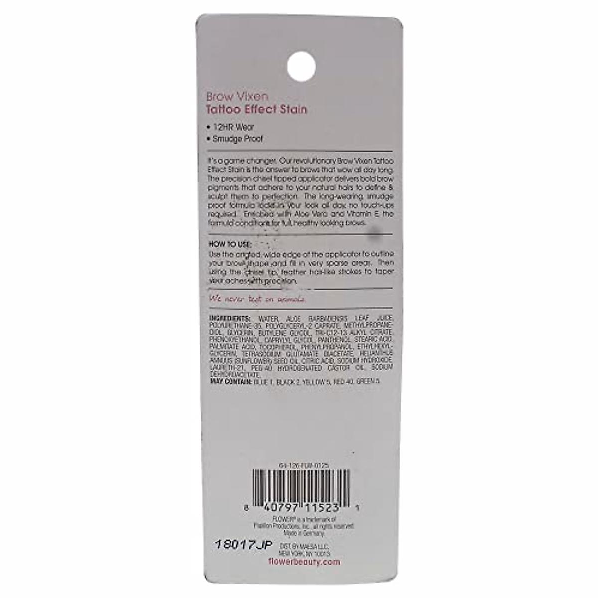 Flower Beauty Brow Vixen Tattoo Effect Stain - Smudge Proof, 12 Hr Wear Eyebrow Makeup with Chisel Tipped Applicator, Contains Aloe Vera & Vitamin E (Blonde)