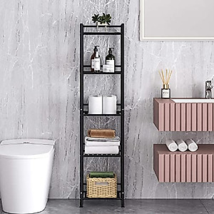 TZAMLI 5 Tier Shelving Unit, Free-Standing Bathroom Storage Shelves, Metal Heavy Duty Storage Rack Shelf for Small Space Kitchen Balcony Office, Matte Black