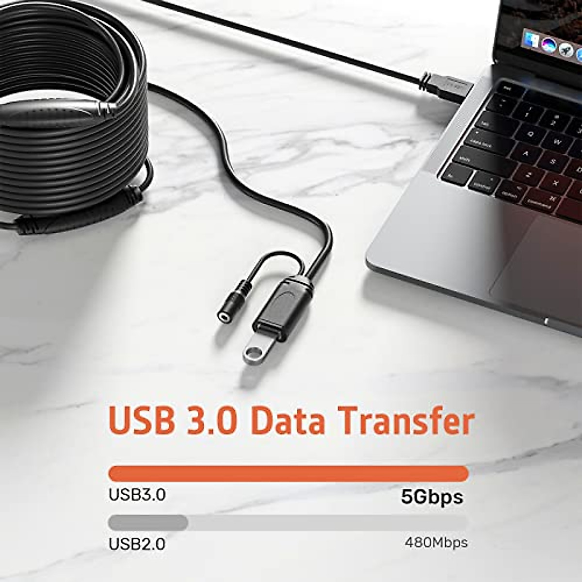 Alxum 50 Feet Active USB Extension Cable 3.0 Male to Female with 2 Extension chipsets Signal Booster, Long USB Extender Cord 15 Meters for Camera,Printer,Webcam,Telescope,Mouse,with 5V2A Power Adapter