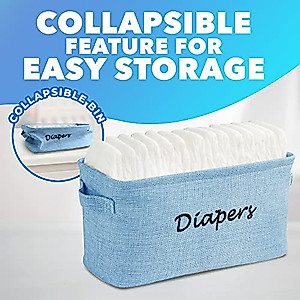 Dejaroo - Baskets for Organizing Diapers and Newborn Essentials, Baby Diaper Caddy Organizer, Embroidered Baby Shower Gifts for Moms, Linen Basket with Handle, 12 x 6 x 6 Inches, Blue
