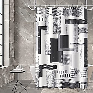 Awellife Black and White Shower Curtain Modern Gray Shower Curtains for Bathroom Waterproof Geometric Grey Shower Curtain Waffle Fabric Bathroom Curtain for Hotels, 72x72 inch