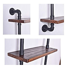 Diwhy Industrial Pipe Shelving Bookshelf Rustic Modern Wood Ladder Storage Shelf 3 Tiers Retro Wall Mount Pipe Design DIY Shelving (Black, L 24")