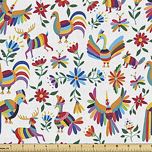 Ambesonne Mexican Fabric by The Yard, Traditional Latin American Art Design Natural Inspirations Flowers and Birds, Decorative Outdoor & Indoor Fabric for Hobby DIY Projects and Sewing, 5 Yards, Tan