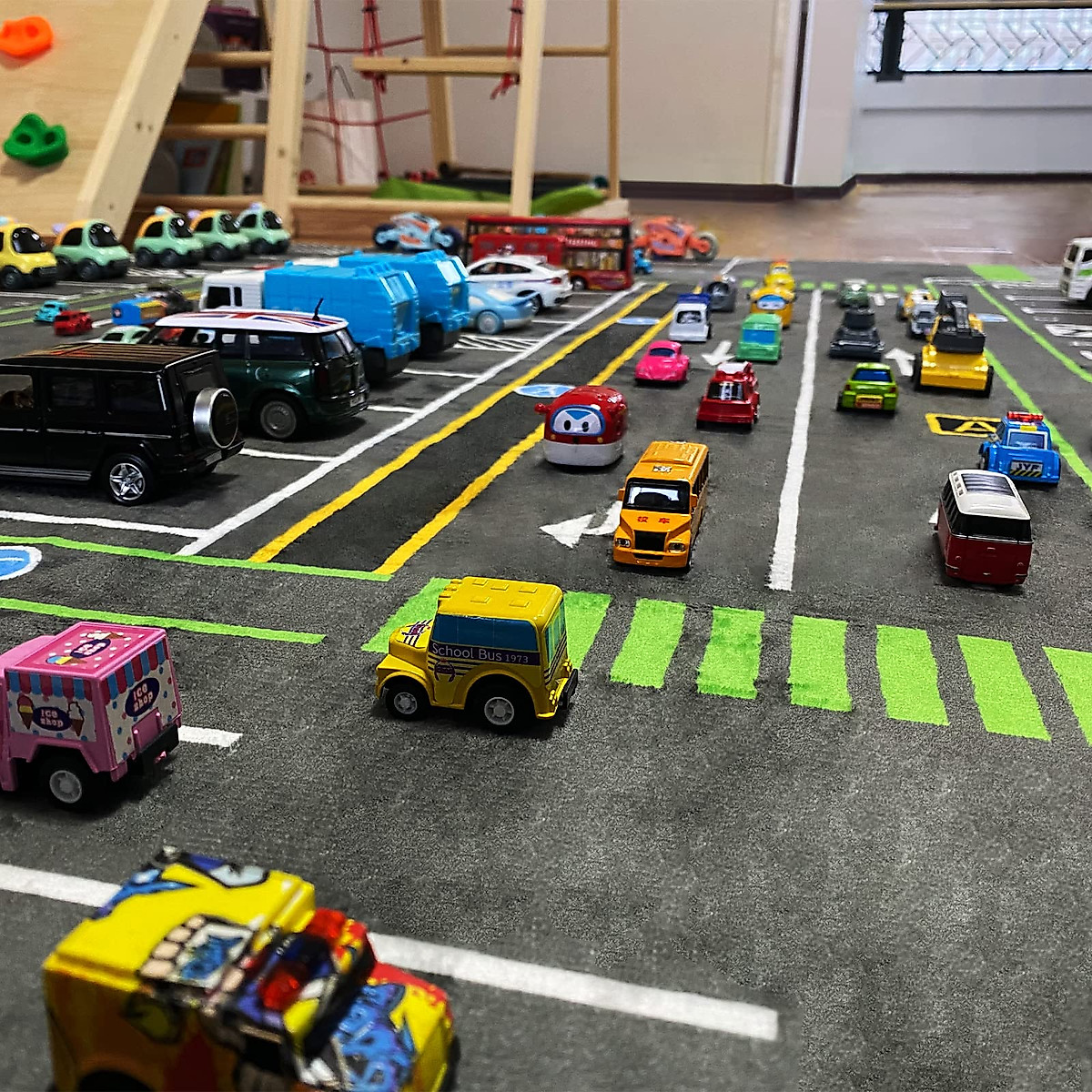 Kids Rug, City Road Traffic System Playmat Rugs - 5x7 Ft Kids Carpet with Rubber Backing,Street Play Mat Great for Playing with Cars for Bedroom Playroom - Non-Slip Have Fun Safe Nursery Rug