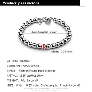 H&Beautimer 925 Sterling Silver 4-10MM Ball Chain Bracelet For Women's - Italian Handmade Bead Chain Bracelet 5''5.7''6.3''6.7''7.5''8''8.3''8.5''9 Inch Rose Gold Party Jewelry (6MM Silver, 7 inches)