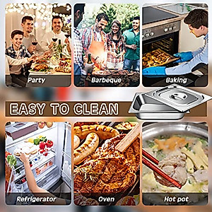 Baderke Stainless Steam Hotel Pans with Lids, 0.7 mm Thick 304 Stainless Steel Hotel Pan Anti Clogging Steam Table Pan for Food Warmer Cooking Heat, Multi Size (4 Pack, 1/2 Half Size x 2.5 Inch Deep)