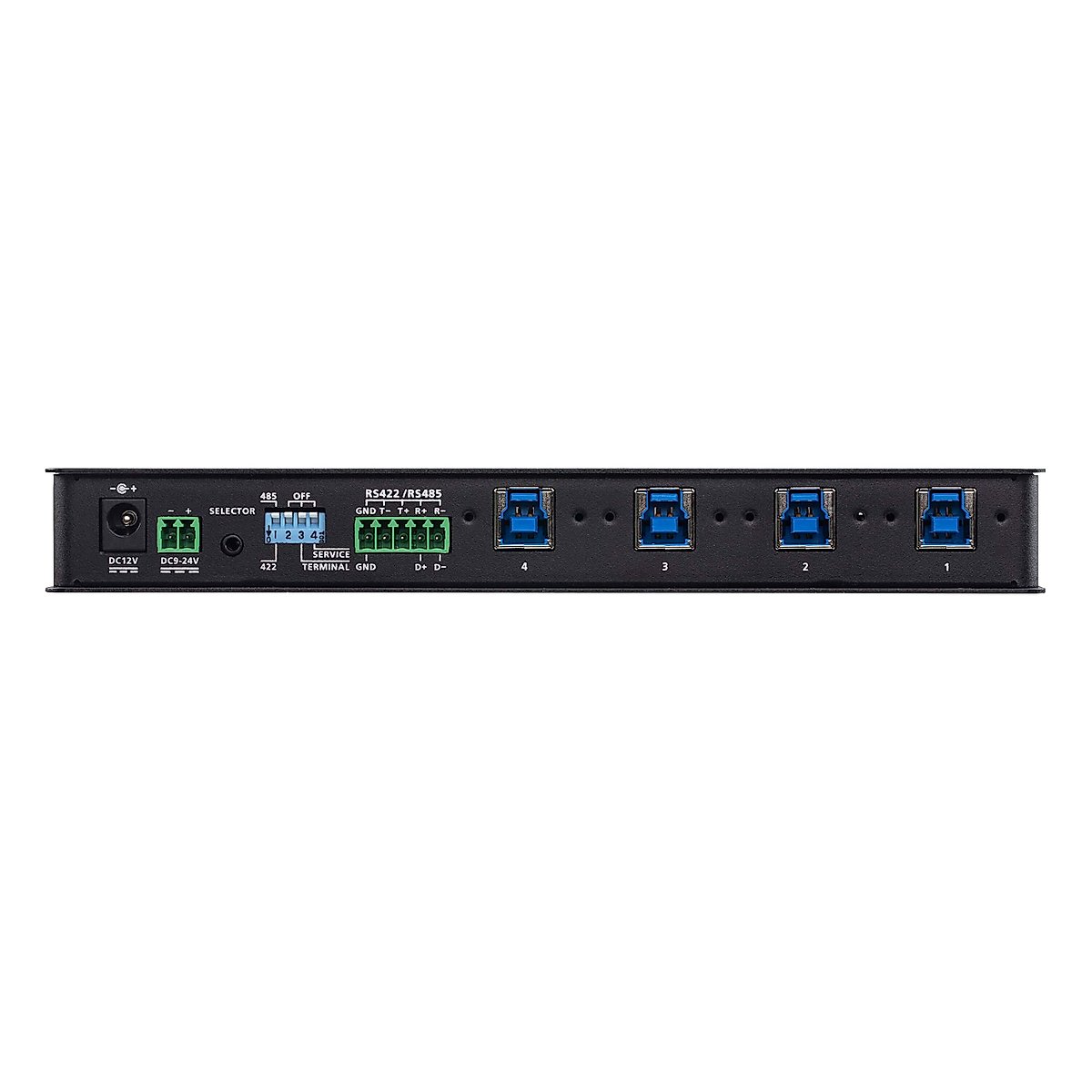 ATEN US3344I 4 x 4 USB 3.2 Gen 1 Industrial Hub Switch, Includes Mounting Kit, Remote Port Selector and Terminal Block Adapter Set