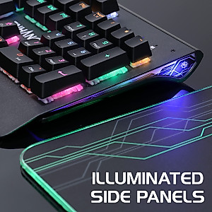 ENHANCE Pathogen 2 Blue Switch Mechanical Keyboard - Mechanical Gaming Keyboard with Fast 1ms Response Polling Rate with Integrated Wrist Rest, 26KRO & Anti-Ghosting, 7 LED Lighting Effects