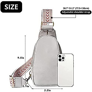 HDHTB Sling Bags Chest Bag for Women Small Crossbody Daypack, PU Leather Guitar Strap Purse, Shoulder Backpack for Traveling (Grey)