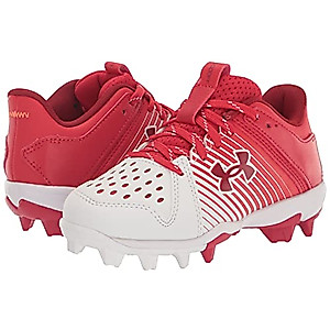 Under Armour Baby Boys Leadoff Low Junior Rubber Molded Cleat Baseball Shoe, (601) Red/White/White, 3 Little Kid US