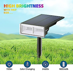 Barrina Outdoor Solar Spot Lights, 24 LEDs RGB Color Changing Solar Powered Garden Lighting, IP65 Waterproof, Auto On Off Landscape Lighting for Yard Driveway Lawn Patio Pathway, 2 Pack