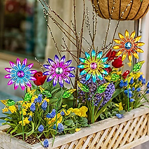 Venniy 4 Pcs Metal Flower Garden Stakes, 16.3inch Outdoor Garden Decor Metal Flower Stick for Patio, Lawn, Yard, Pathway