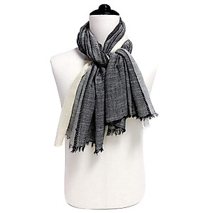 GERINLY Color Block Summer Scarf for Men Long Neck Wraps Shawl Urbanstyle Scarf Gift for Men (Black Gray Beige)
