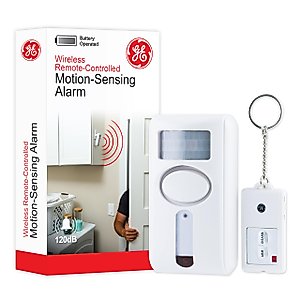 GE Personal Security Motion Sensing Alarm with Keychain Remote, 120dB Siren, Easy to Use, Easy to Install, No Wiring, Home Protection, 51207,black