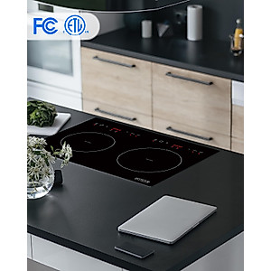 Empava Electric Induction Cooktop Stove with 2 Burners in Black Vitro Ceramic Smooth Surface Glass 120V, 12 Inch