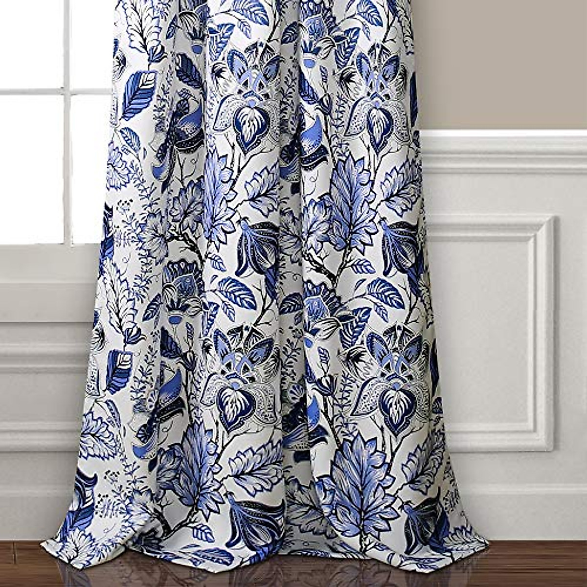 Lush Decor, Blue Cynthia Jacobean Darkening Window Curtains Set for Living, Dining Room, Bedroom, 108" L Panel Pair