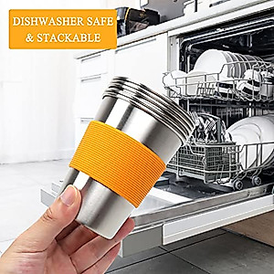 Rommeka Toddler Cups with Straws, 18/8 Stainless Steel Children Smoothie Drinking Sippy Cups, Stacking & Reusable Kids Cups with Straws and Lids, 5 Pack, 12oz