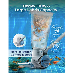 KOKIDO 2024 Rechargeable Heavy Duty Pool Leaf Vacuum, 62GPM Powerful Suction, Standard and Fine XL Filter Bags, Commercial Power Vac for Leaves and Debris, for Inground and Above Ground Pools XV910