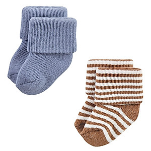 Hudson Baby Unisex Baby Cotton Rich Newborn and Terry Socks, Soft Earth Tone Stripes, 6-12 Months