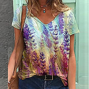 Bravetoshop Women T Shirts Short Sleeve Blouses Graphic Printed Tee Tops Casual Plus Size Summer Shirts (Purple,L)