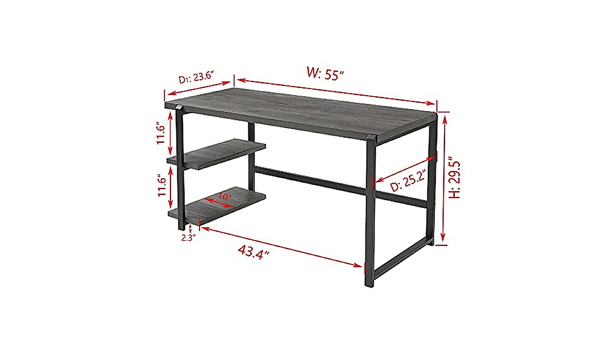 EXCEFUR 55-inch Industrial Computer Desk for Home Office