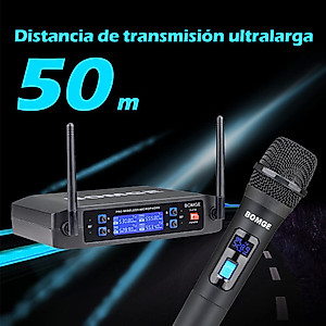 Wireless Microphone System, BOMGE Pro 4-Channel Cordless Mic Set with Four Handheld Mics, Fixed Frequency, Long Range 200ft, Ideal for Church,Karaoke, Events (V410)