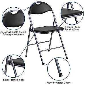 Flash Furniture 4 Pack HERCULES Series Black Vinyl Metal Folding Chair with Carrying Handle