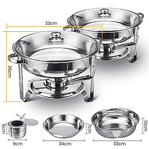 TOOCAPRO Chafing Dish Buffet Set, 2Pack Round Chafers and Buffet Warmers Sets with Glass Lid & Lid Holder Chafing Dishes Stainless Steel Catering Food Warmers For Parties Events Wedding,4-Quart
