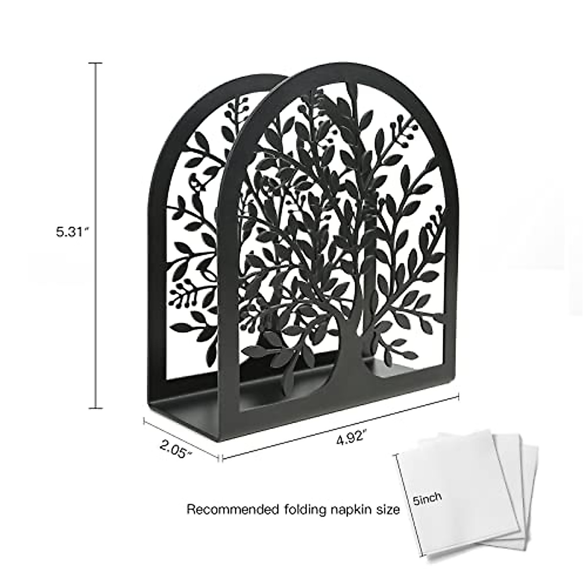 Fobule Napkin Holder for Tables, Vintage Metal Freestanding Tissue Dispenser, Black Cast Iron Vertical Tabletop Paper Napkin Holder Stand for Dinner Home Kitchen Restaurant Picnic Party (Tree of Life)