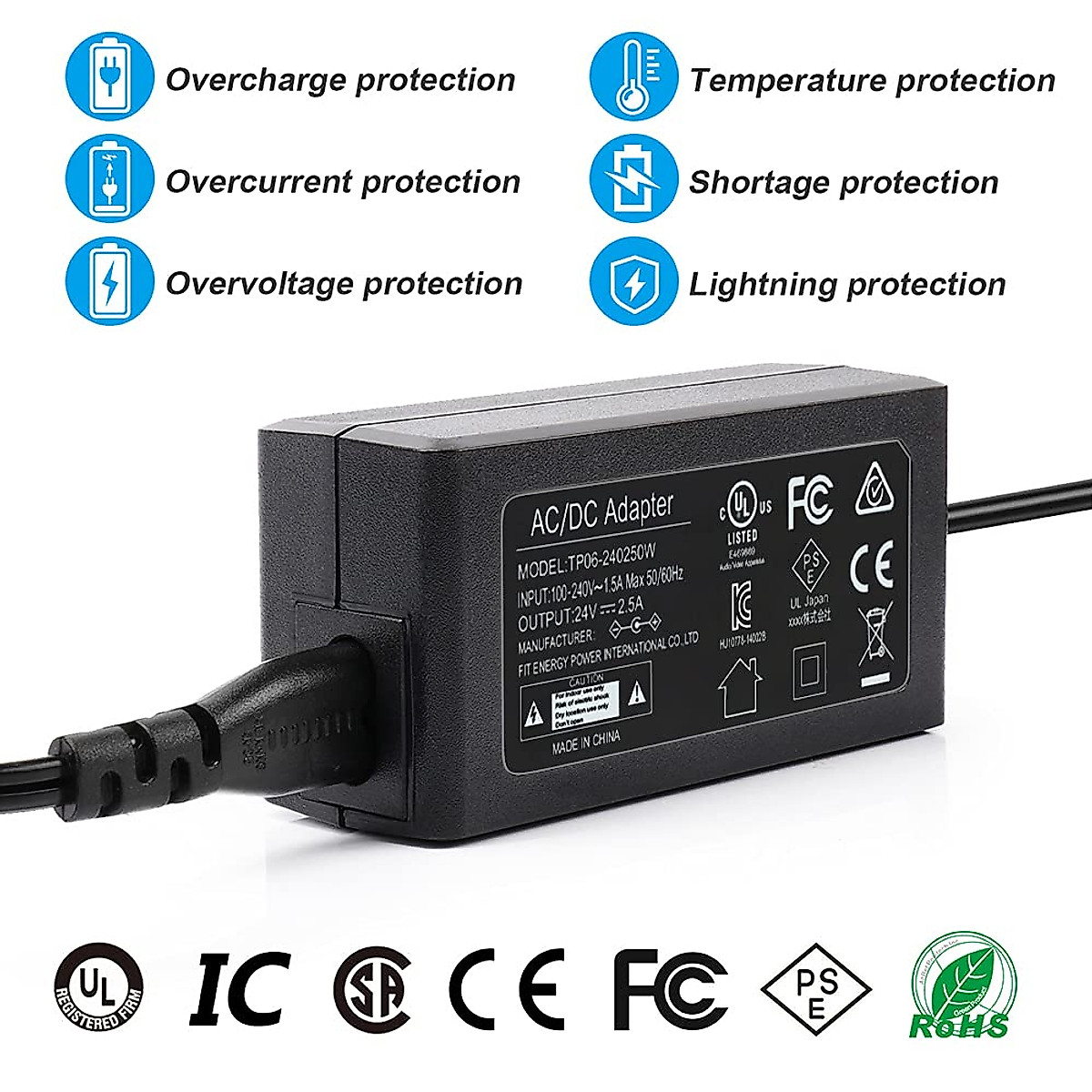UL Listed 24V AC/DC Adapter Power Supply Cord for Soundbar VSB200 VSB205 VSB210 VSB211 VSB206 VSB207 VSB210WS VHT215 VHT510 and VorTech QuietDrive MP10 MP40 MP40QD