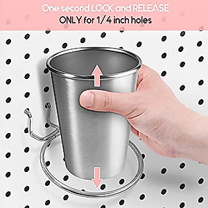Food Grade Pegboard Cups and Pegboard Hooks, Pegboard Organizer Storage Jars with Steel Rings, Pegboard Accessories for Craft Room -Set of 4 ( Stainless Steel )