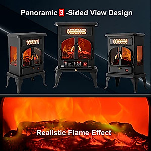 Selectric Electric Fireplace Heater with Remote ,22.4" Freestanding Portable Infrared Fireplace Heater with 3-Sides Realistic Flame for Indoor Use, Overheating and Tip-Over Safety,1000W/1500W