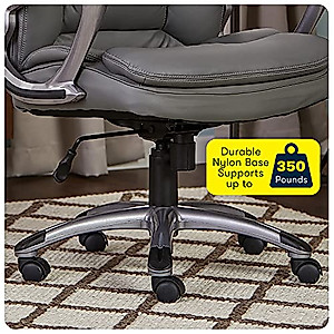 Serta Big & Tall Executive Office Chair High Back All Day Comfort Ergonomic Lumbar Support, Bonded Leather, Opportunity Gray
