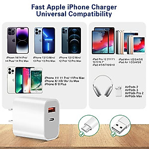 Fast Charger iPhone,Dual Port A/C iPhone Charger Fast Charging Adapter[Apple MFi Certified]2Pack Quick Double iPhone Wall Charger Block 10FT USBC to Lightning Cable for iPhone 14/13/12/11/ProMax/XS/XR